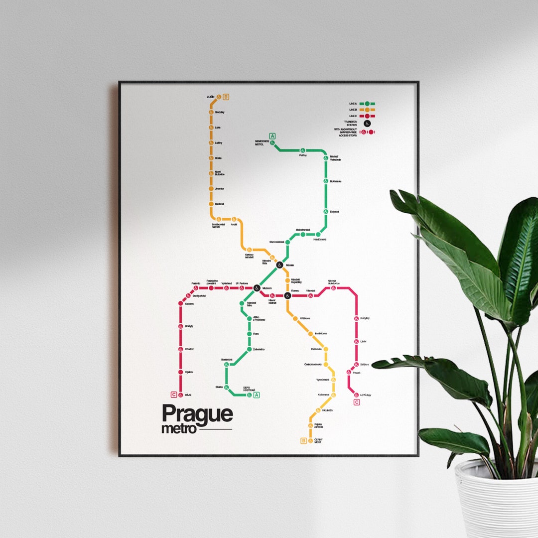 Prague Czech Republic Metro Map Poster Subway Czech Republic Map Decor ...