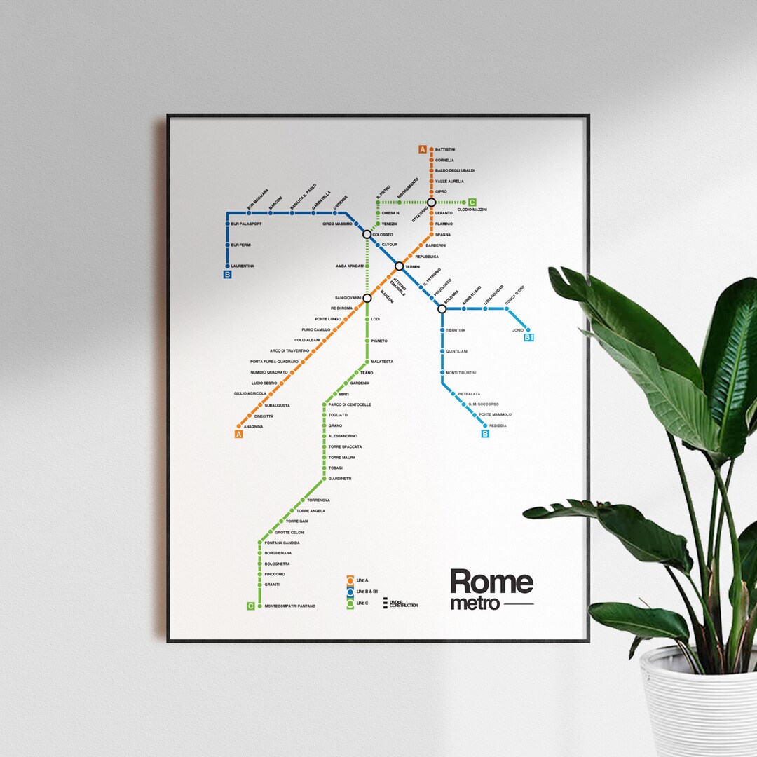 Rome Italy Metro Map Poster Subway Map Decor Rome Italy Metro Map 2021 ...