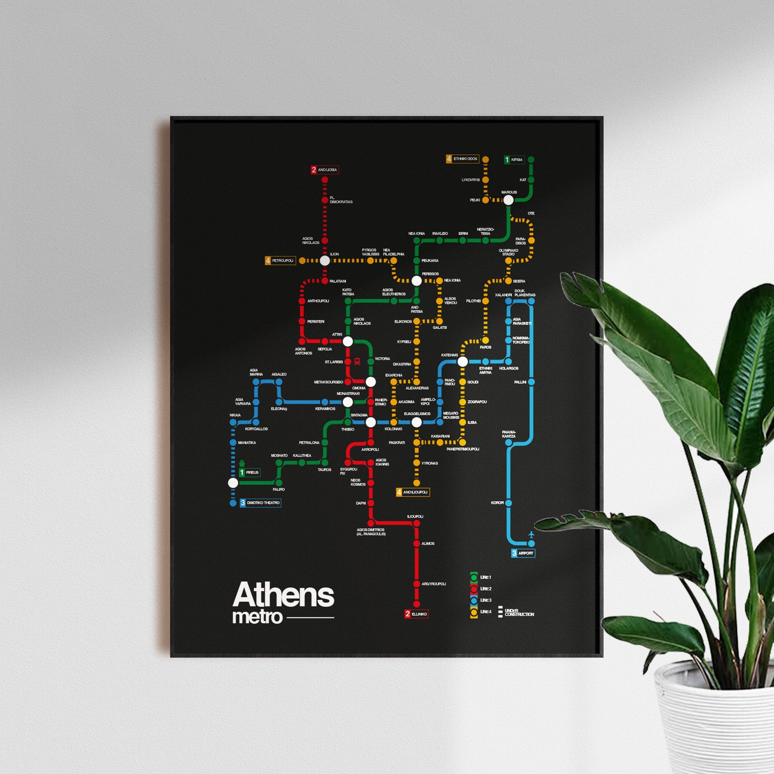 Athens Greece Metro Map Poster Subway Map Decor Metro Map 2021 Wih New ...