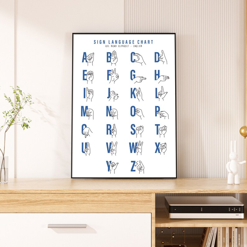 Sign Language Chart Poster ASL Hand Alphabet English Sign Language Gift ...