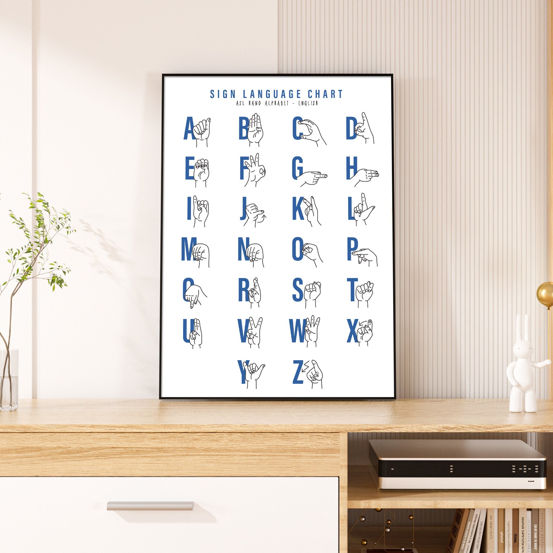 Sign Language Chart Poster ASL Hand Alphabet English Sign Language Gift ...