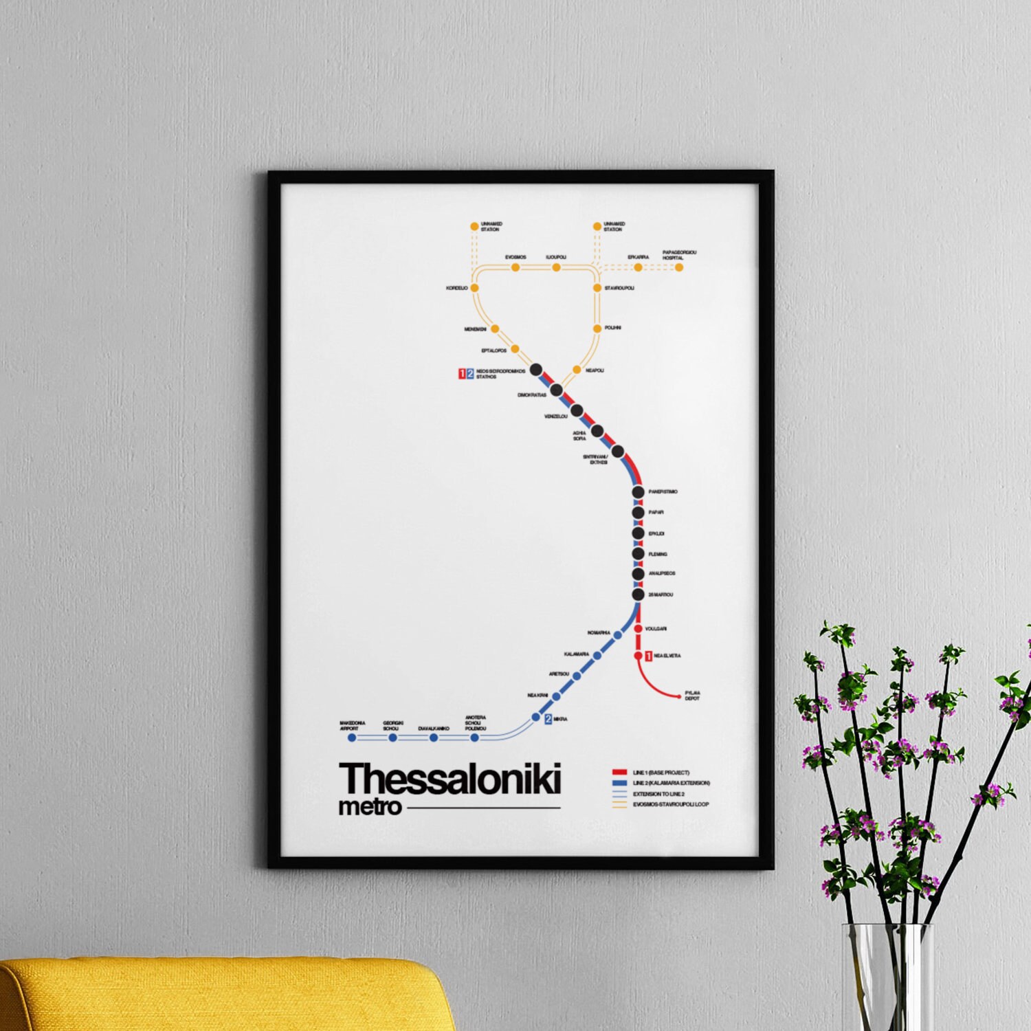 Thessaloniki Greece Metro Map Poster Subway Map Decor Metro Map 2023 Thessaloniki Subway System ...