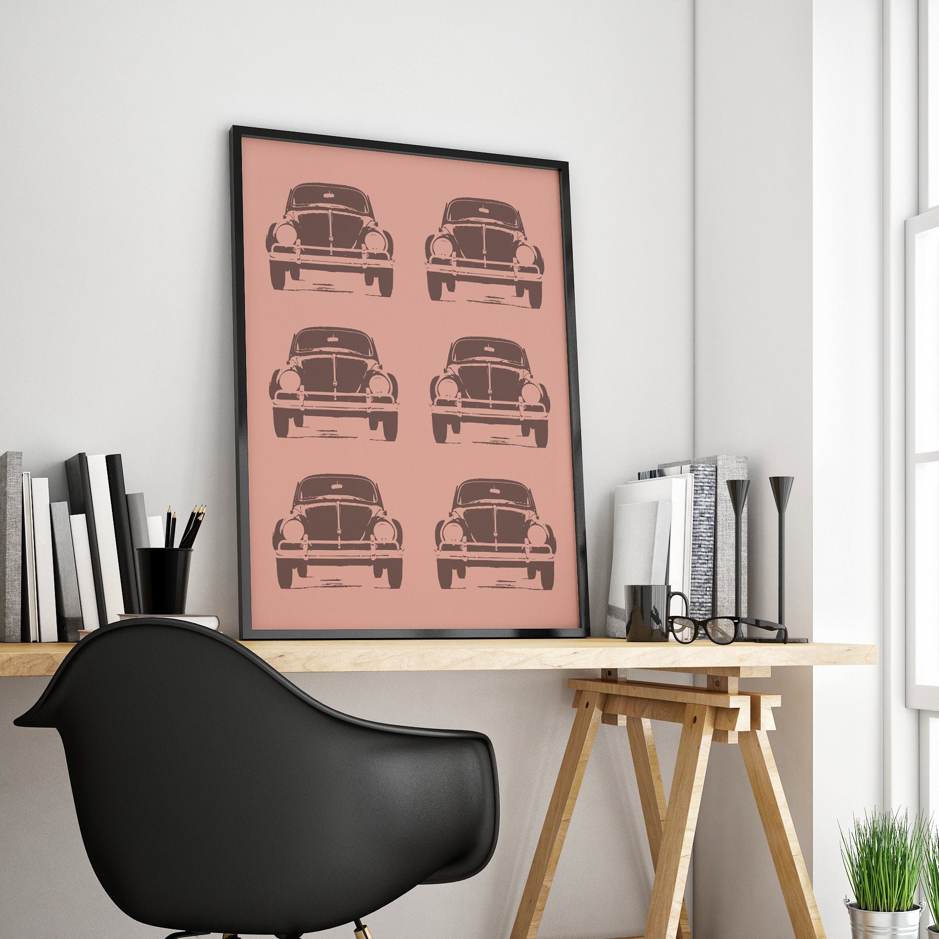 Vintage VW Red Poster VW Beetle Vintage Inspired Car Poster Funky ...