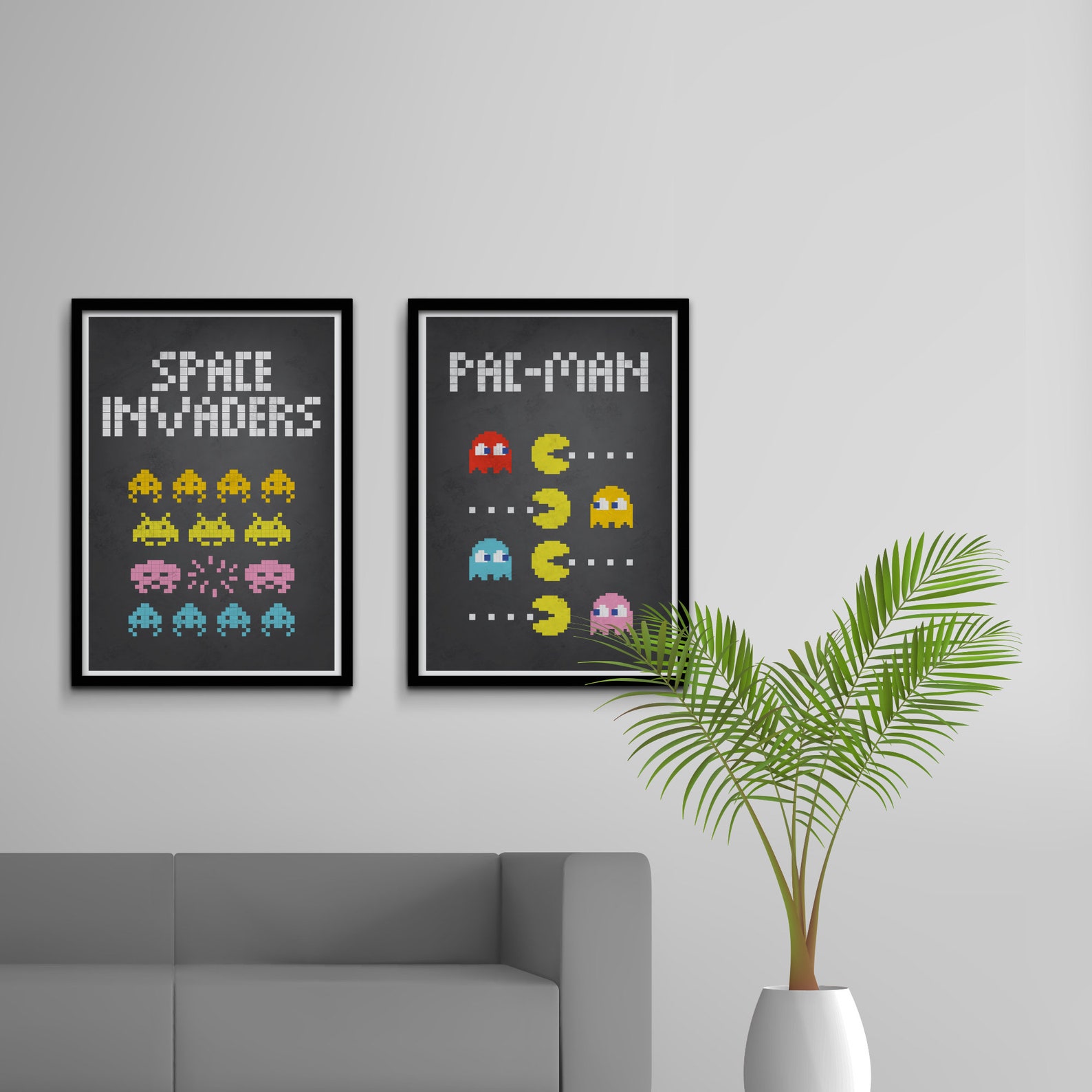 2 Retro Video Game Posters Pac-man Space Invaders Pacman - Etsy