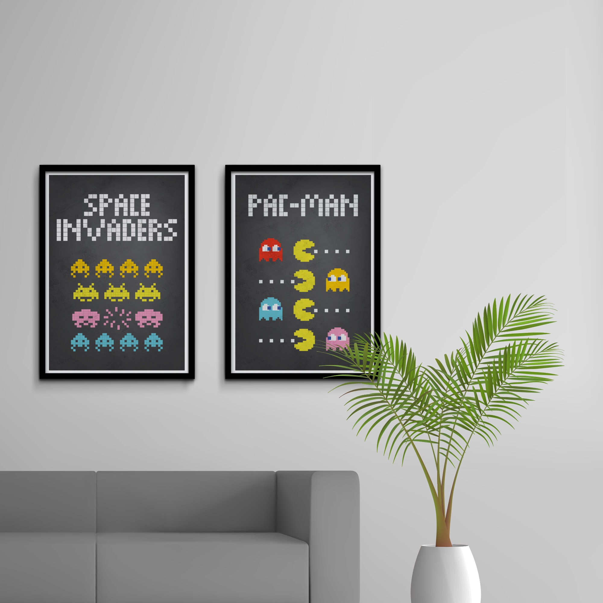 2 Retro Video Game Posters Pac-man Space Invaders Pacman - Etsy UK