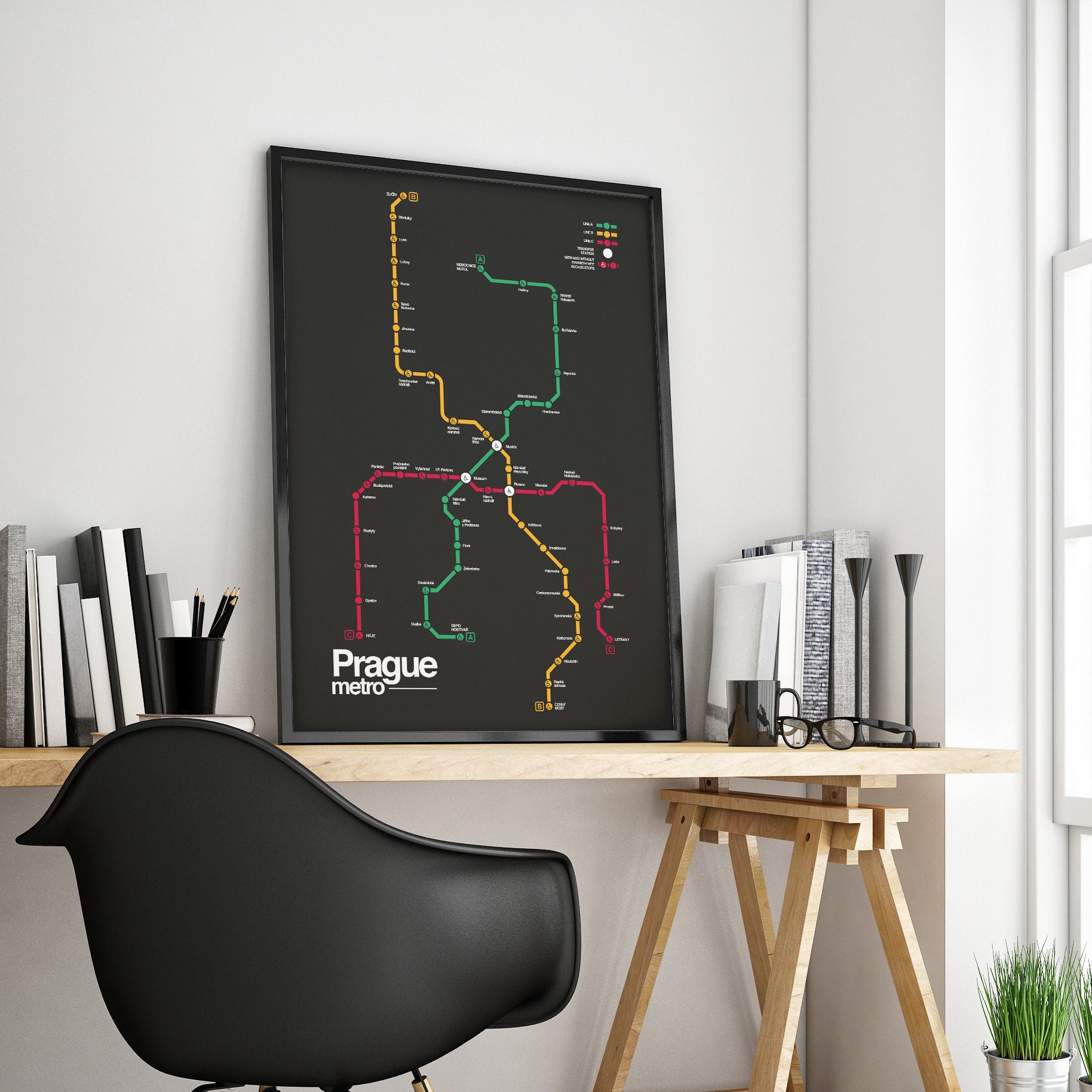 Prague Czech Republic Metro Map Poster Subway Czech Republic Map Decor ...