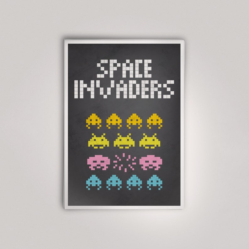 2 Retro Video Game Posters Pac-man Space Invaders Pacman - Etsy