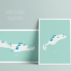 Greek Map of Kos Poster Cos Greece Postcard Prints - Etsy