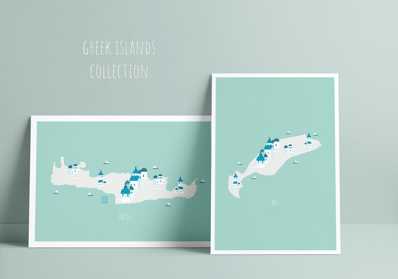 Greek Map of Kos Poster Cos Greece Postcard Prints - Etsy