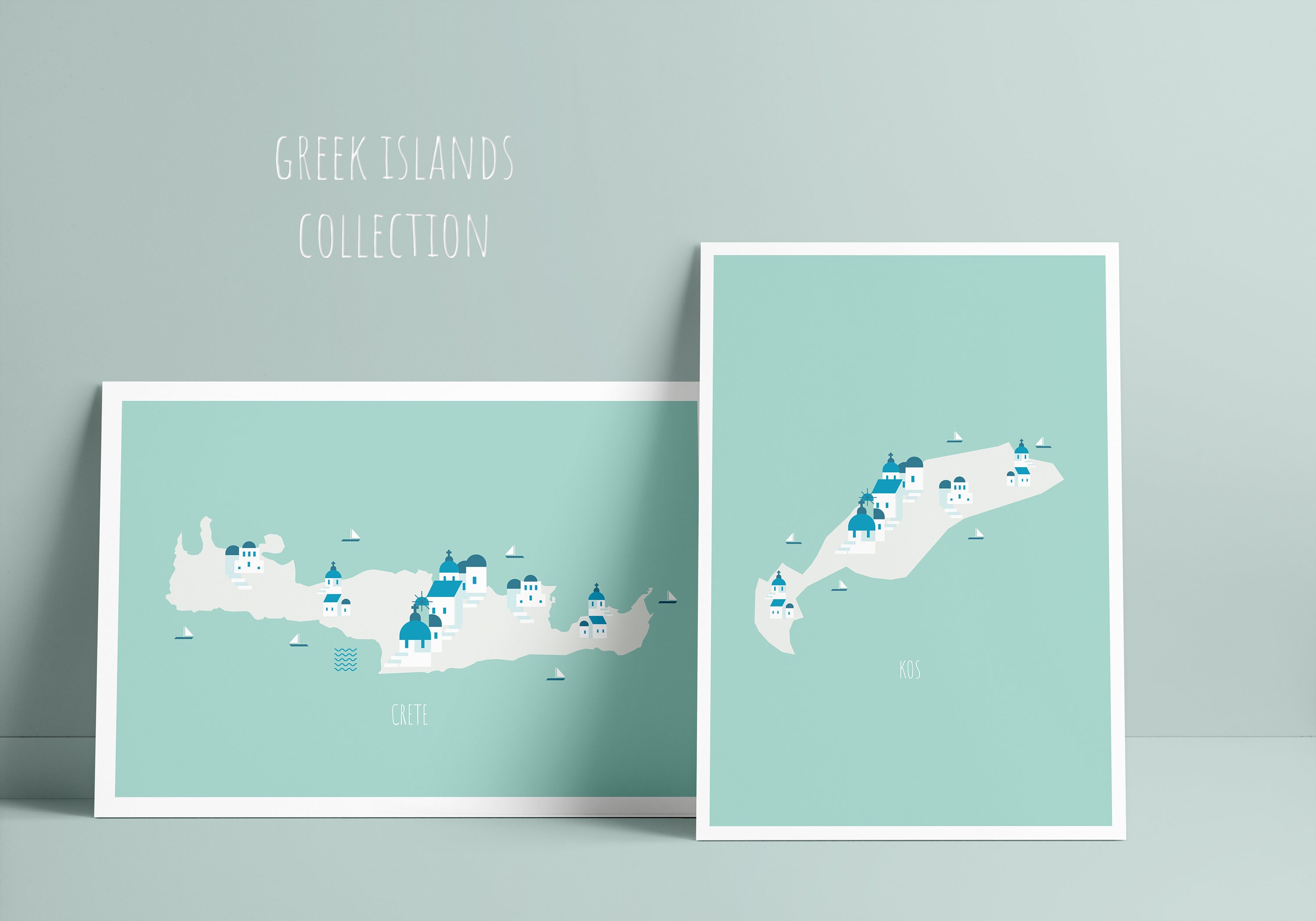 Greek Map of Kos Poster Cos Greece Postcard Prints - Etsy