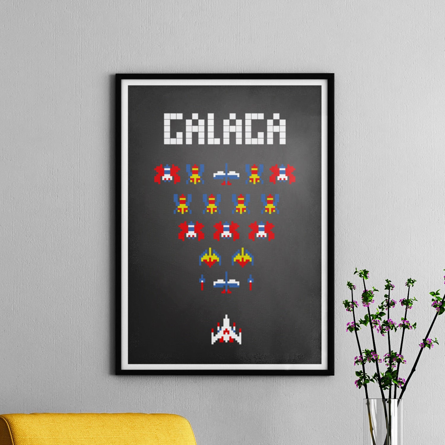 Galaga Retro Game Poster Galaga Retro Art Print Galaga Arcade Gamer ...