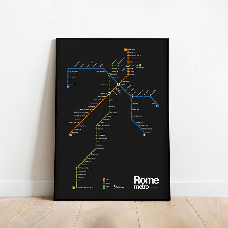 Rome Italy Metro Map Poster Subway Map Decor Rome Italy - Etsy