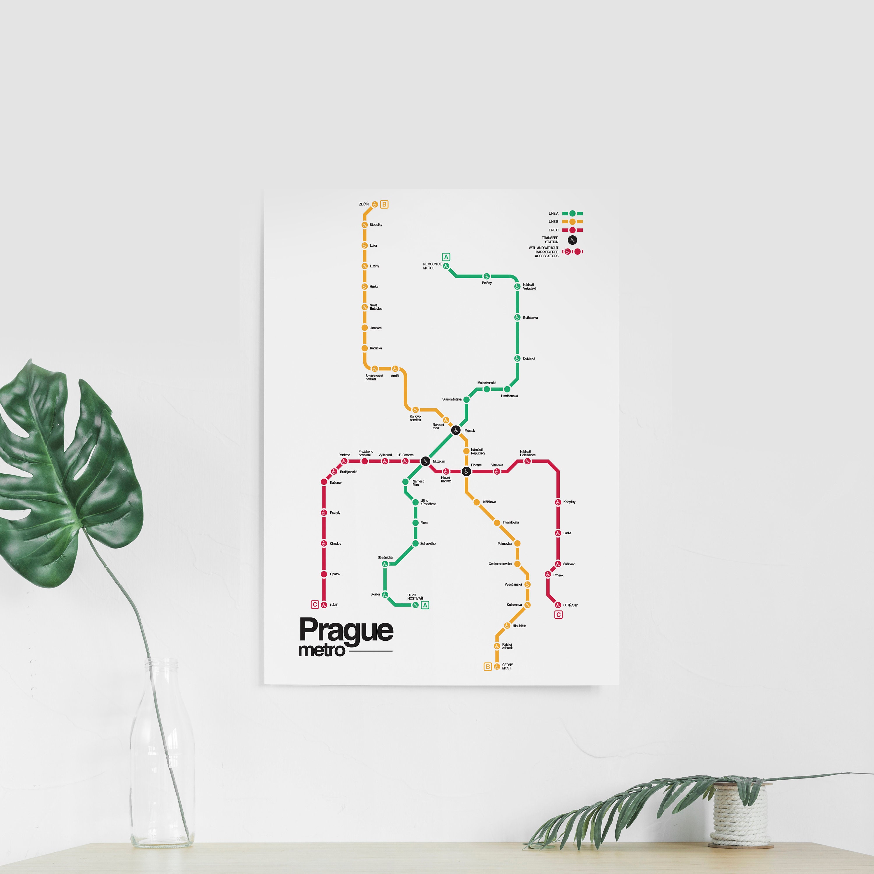 Prague Czech Republic Metro Map Poster Subway Czech Republic Map Decor ...