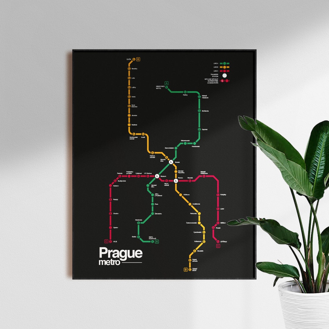 Prague Czech Republic Metro Map Poster Subway Czech Republic Map Decor ...
