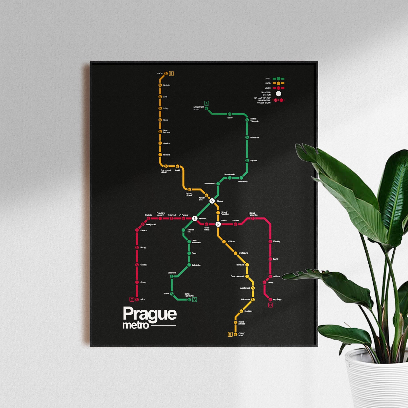Prague Czech Republic Metro Map Poster Subway Czech Republic Map Decor ...