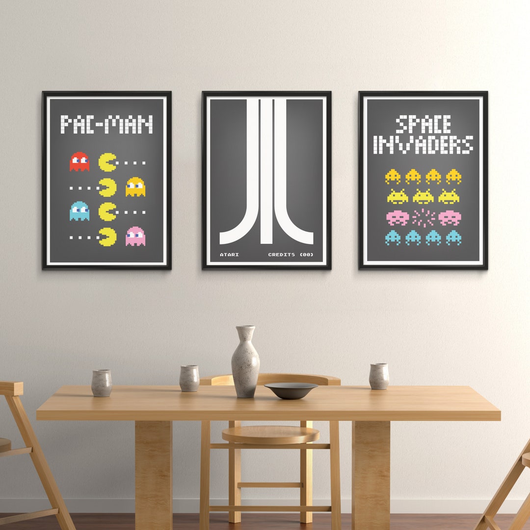 Atari Retro Game Posters Set of 3 Posters Atari-pac-man-space Invaders ...