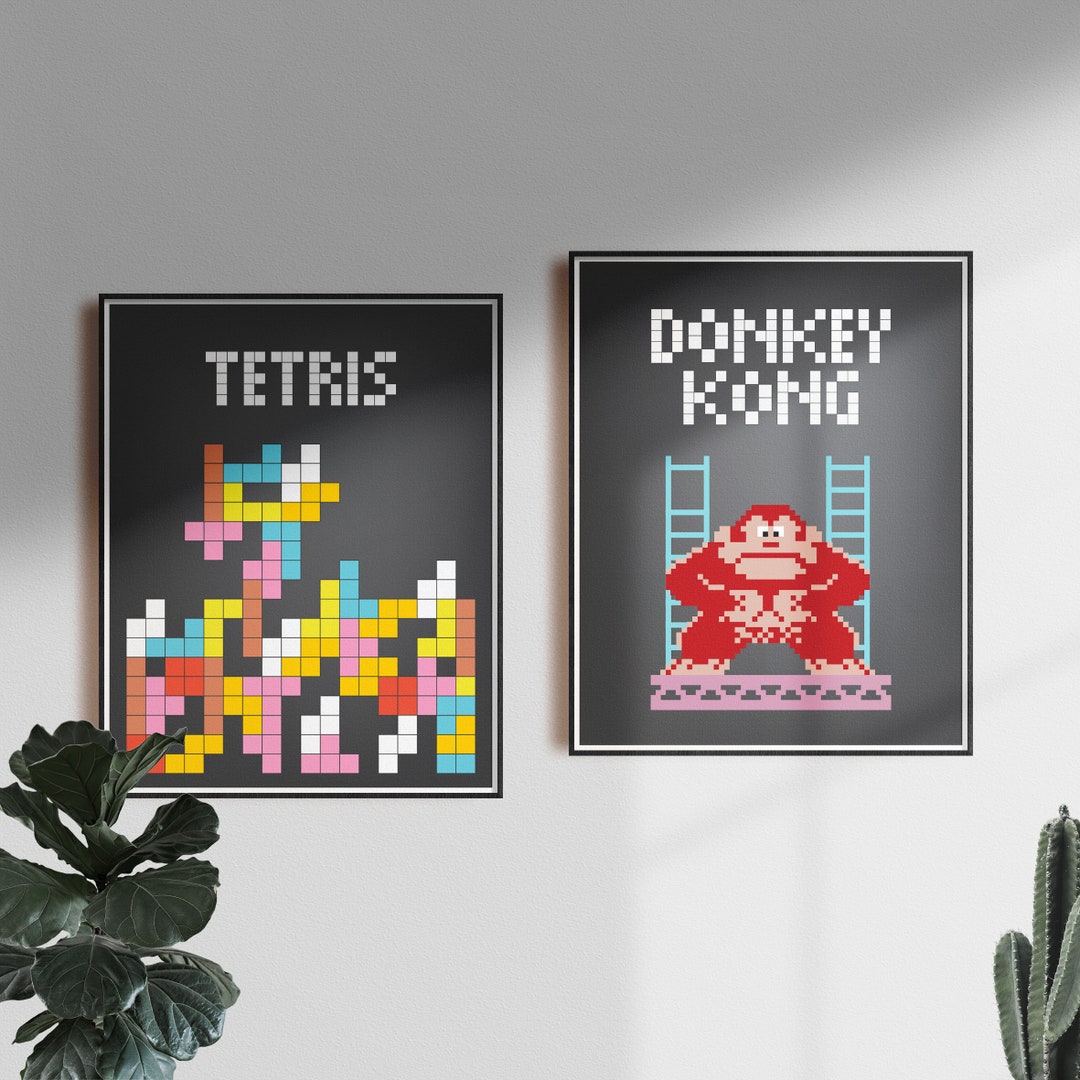 2 Retro Video Game Posters Tetris Donkey Kong Tetris Decor Donkey Kong ...