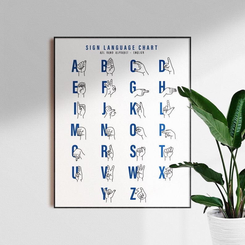 Sign Language Chart Poster ASL Hand Alphabet English Sign Language Gift ...