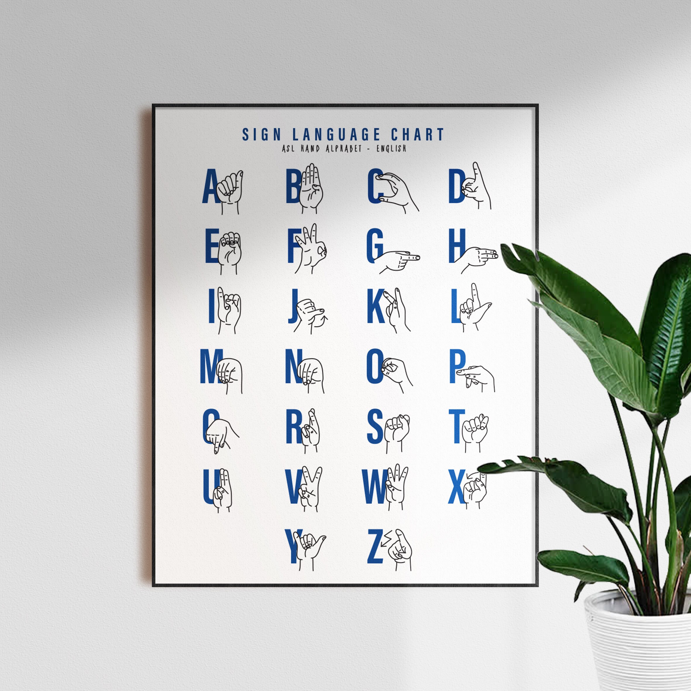 Sign Language Chart Poster ASL Hand Alphabet English Sign Language Gift ...