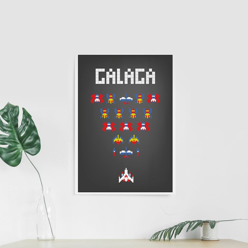 Galaga Retro Game Poster Galaga Retro Art Print Galaga Arcade Gamer ...