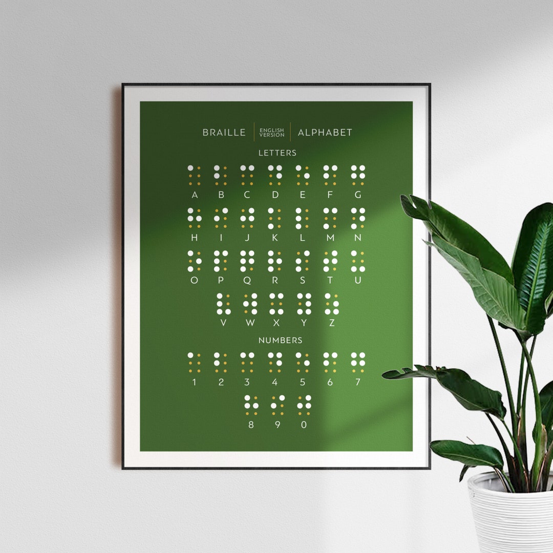 Braille Alphabet Green Poster Braille Letters and Numbers Braille Gift ...