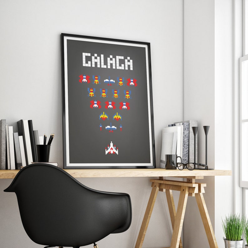 Galaga Retro Game Poster Galaga Retro Art Print Galaga Arcade Gamer ...
