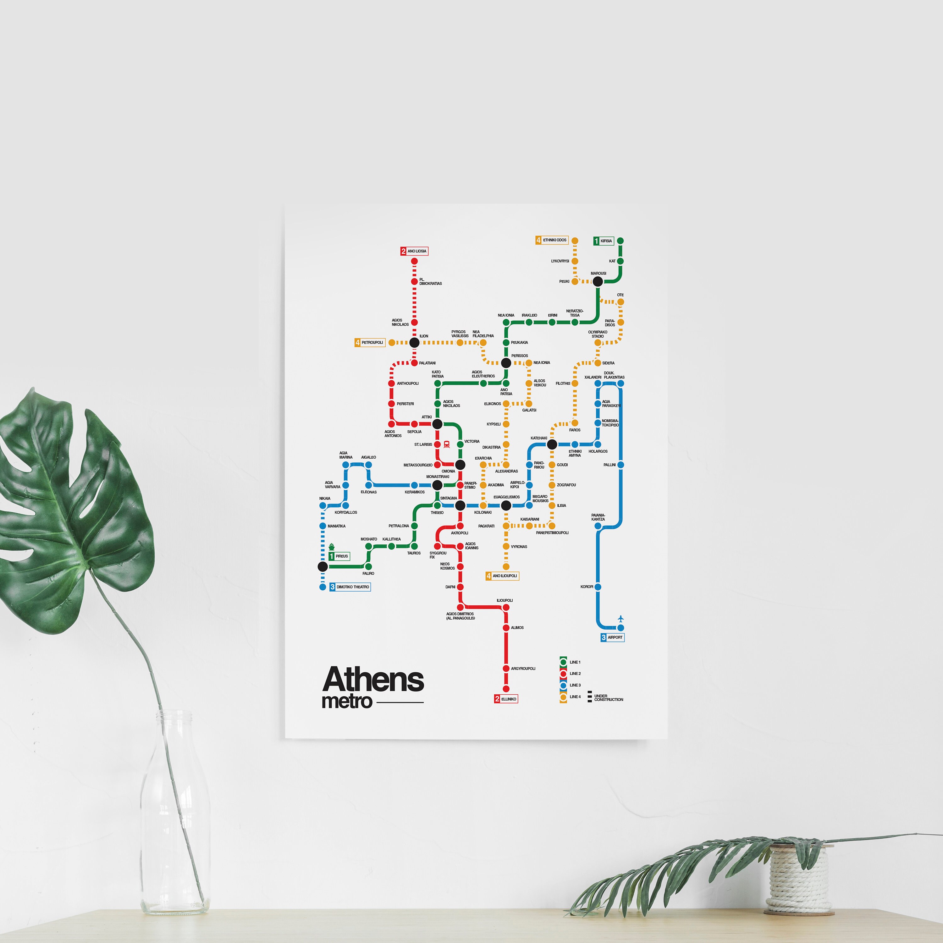 Athens Greece Metro Map Poster Subway Map Decor Metro Map 2021 Wih New ...
