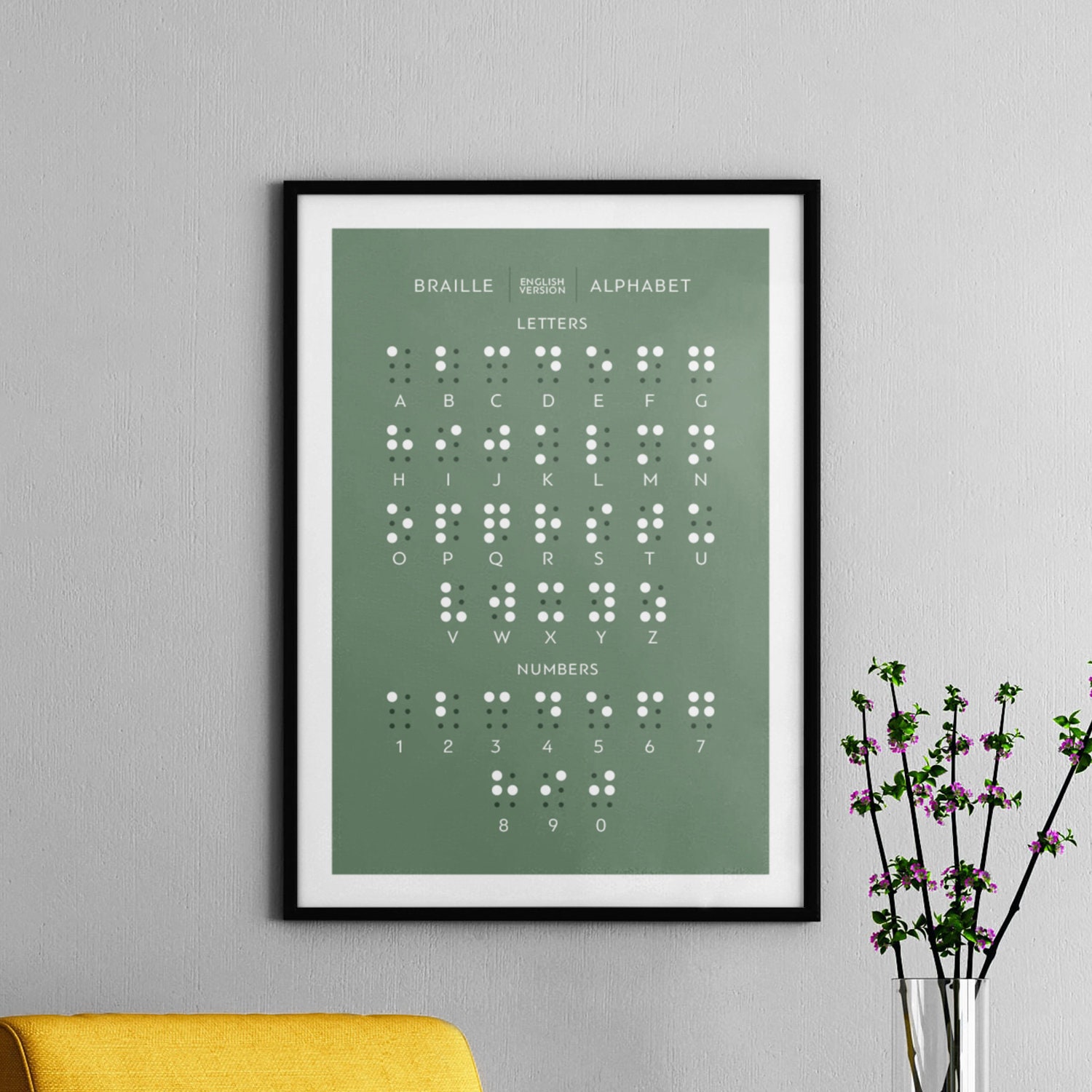 Braille Alphabet Soft Green Poster Braille Letters and Numbers Braille ...