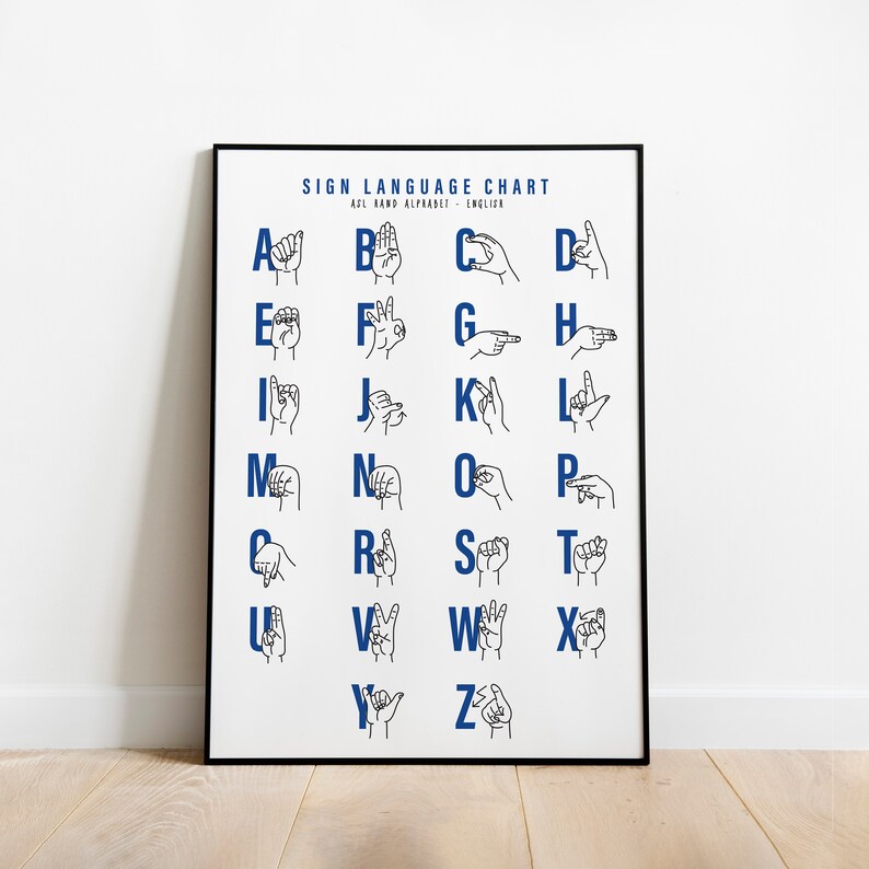 Sign Language Chart Poster ASL Hand Alphabet English Sign Language Gift ...
