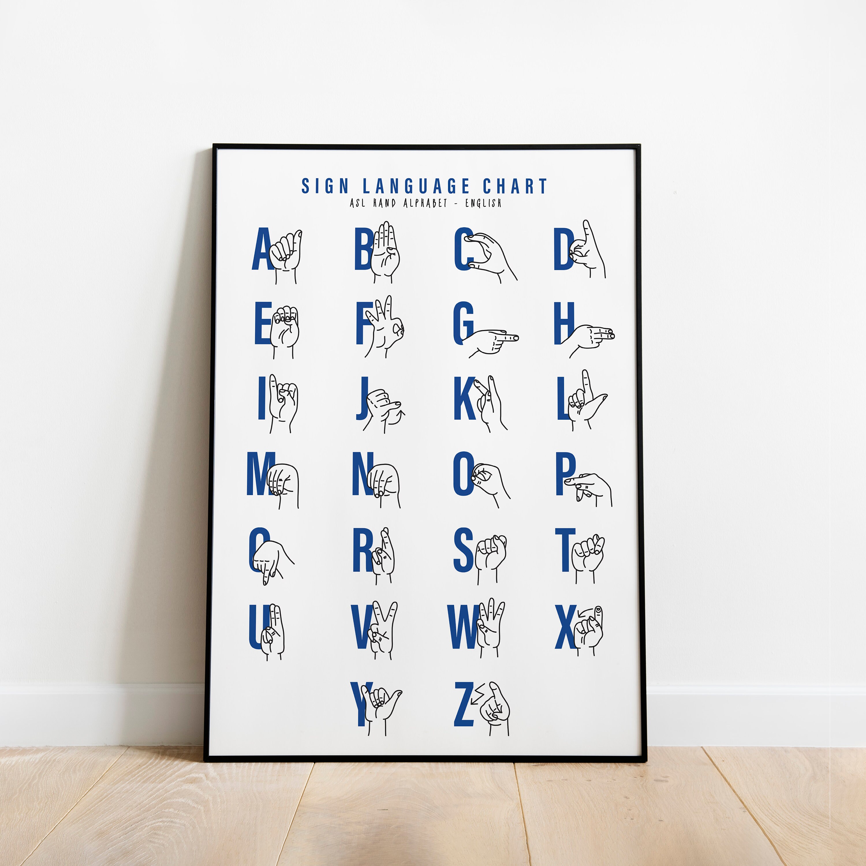 Sign Language Chart Poster ASL Hand Alphabet English Sign Language Gift ...