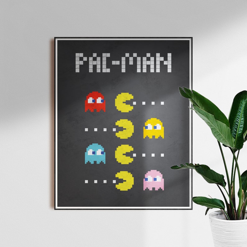 Pac-man Retro Video Game Poster Pacman Gaming Art Print - Etsy