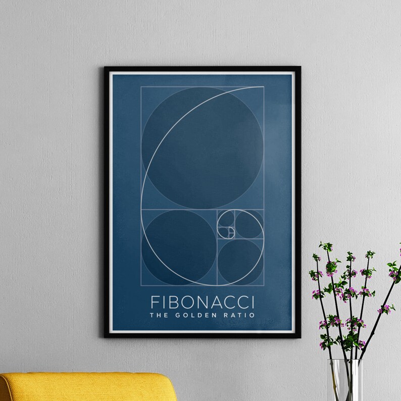 Fibonacci Golden Ratio Poster Fibonacci Spiral Wall Art Fibonacci Golden Ratio Geometry Blue ...