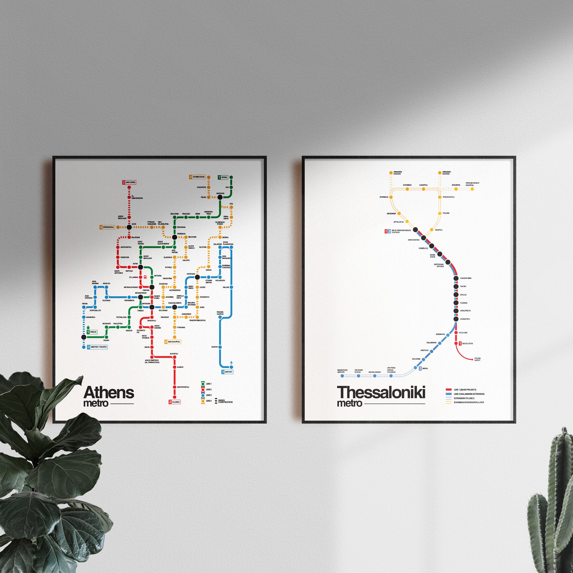 Set of 2 Greece Metro Maps athens & Thessaloniki Subway Greece Map ...