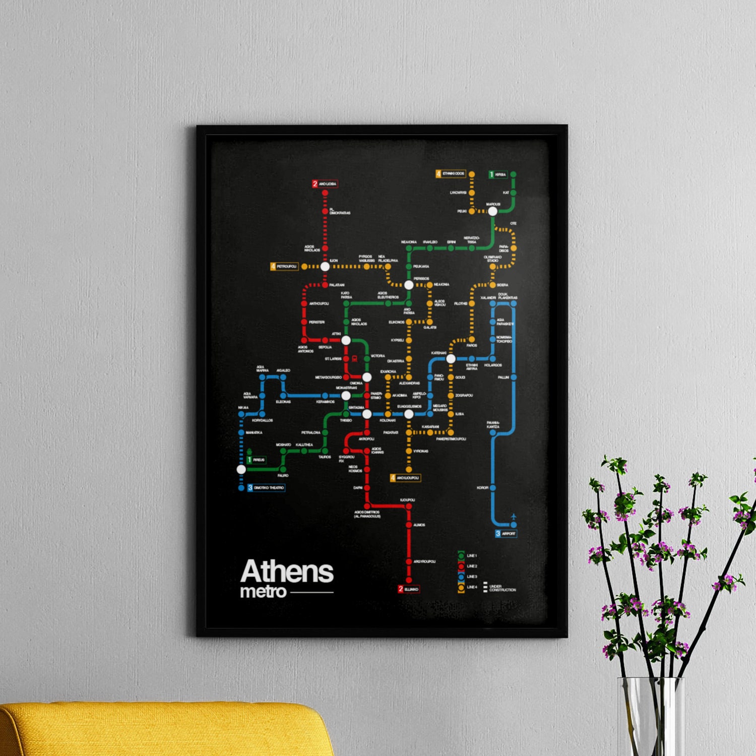 Athens Greece Metro Map Poster Subway Map Decor Metro Map 2021 Wih New ...