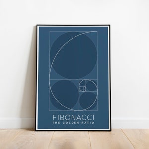 Fibonacci Golden Ratio Poster Fibonacci Spiral Wall Art Fibonacci Golden Ratio Geometry Blue ...
