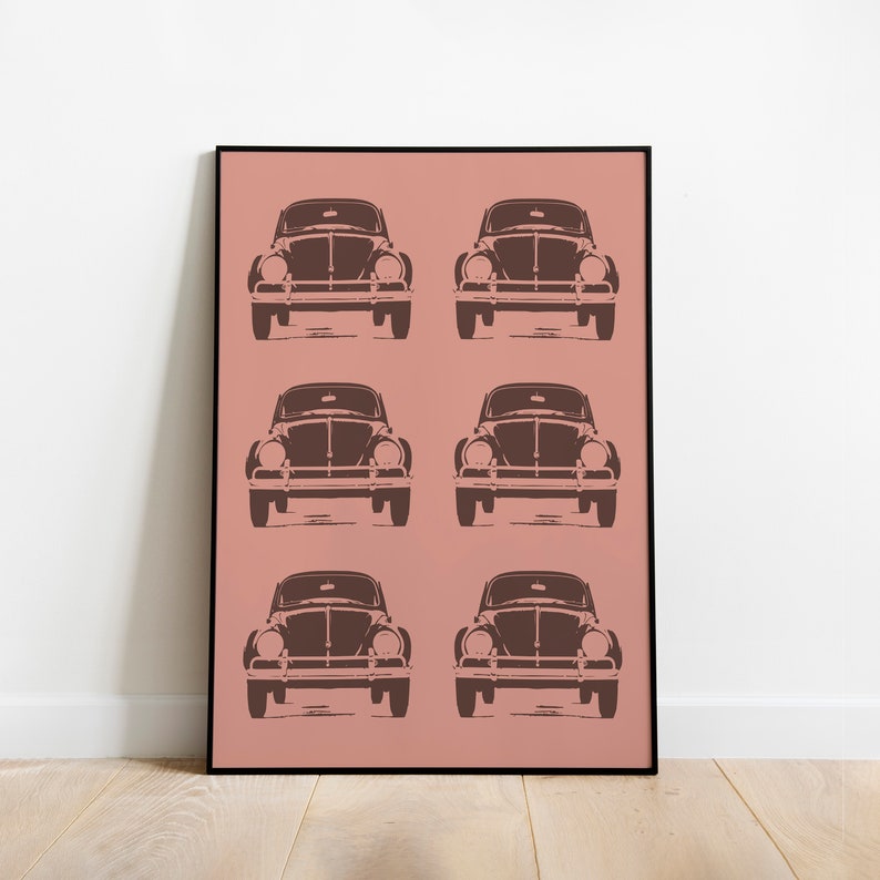 Vintage VW Red Poster VW Beetle Vintage Inspired Car Poster Funky ...