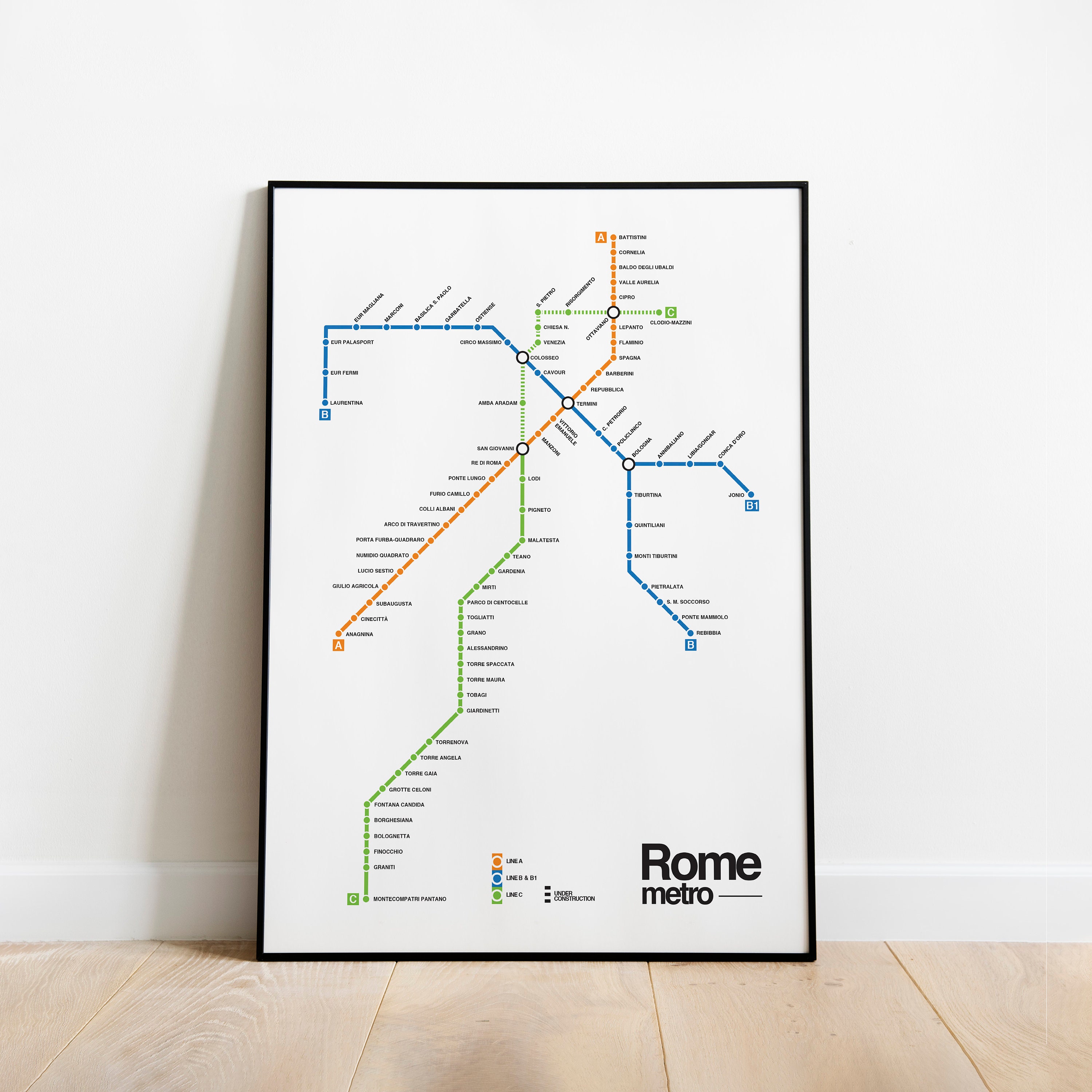 Rome Italy Metro Map Poster Subway Map Decor Rome Italy Metro Map 2021 ...