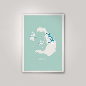 Greek Map of Santorini Greece Poster Wall Art Poster Illustrated Map ...