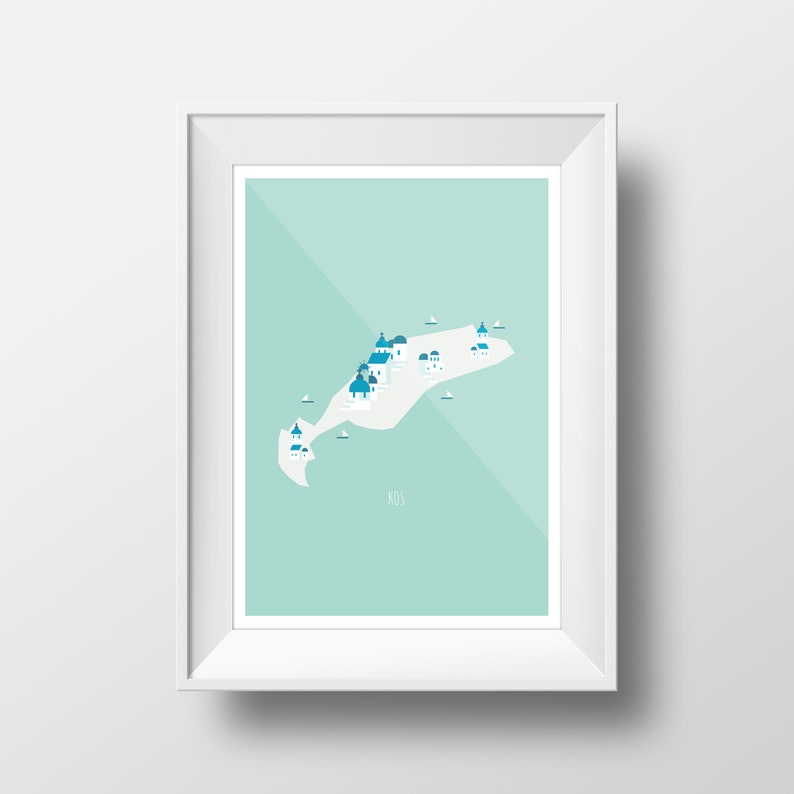 Greek Map of Kos Poster Cos Greece Postcard Prints - Etsy