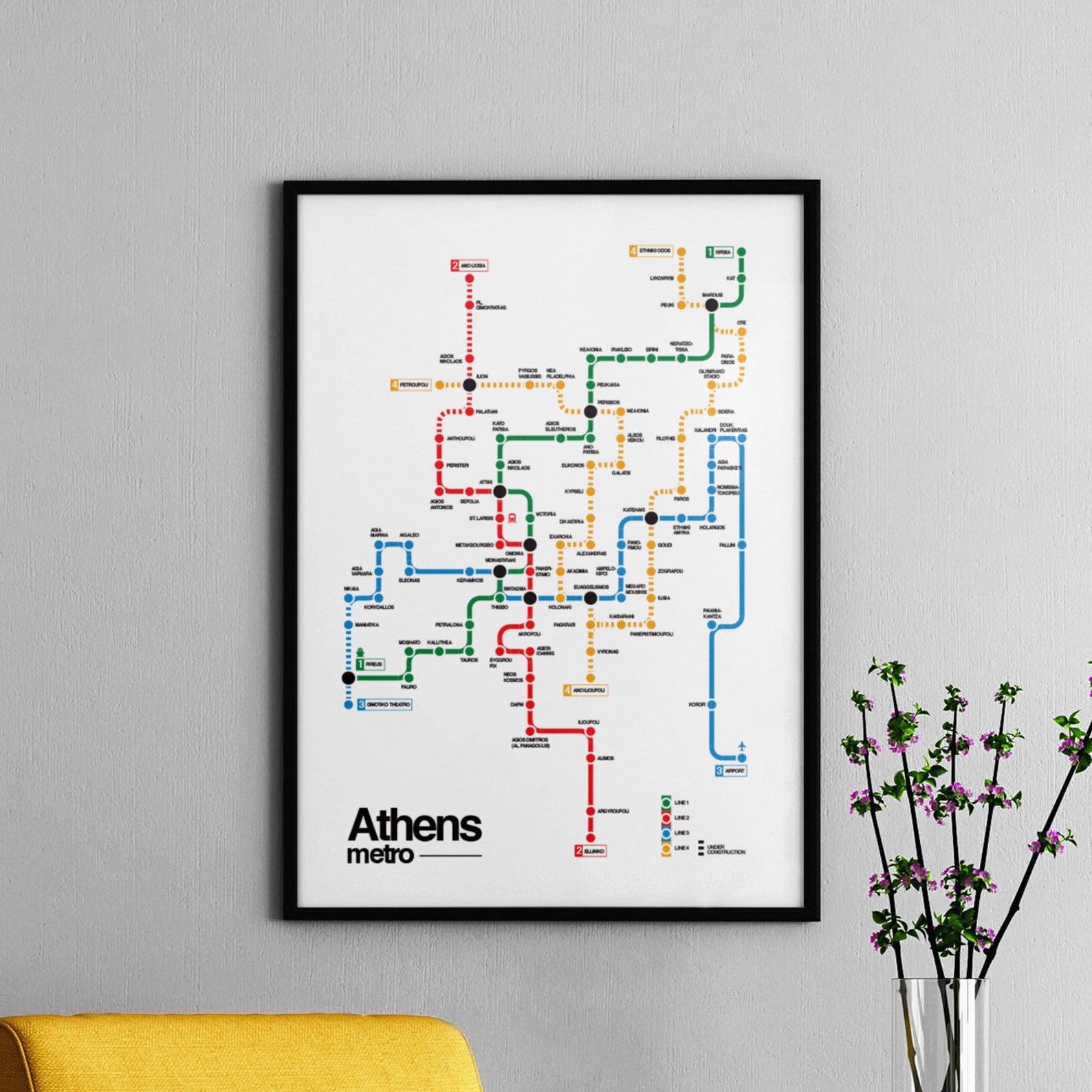Athens Greece Metro Map Poster Subway Map Decor Metro Map 2021 Wih New ...