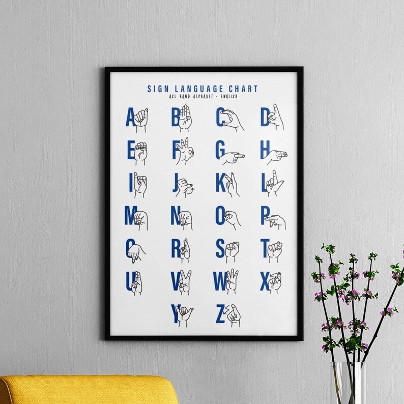 Sign Language Chart Poster ASL Hand Alphabet English Sign Language Gift ...