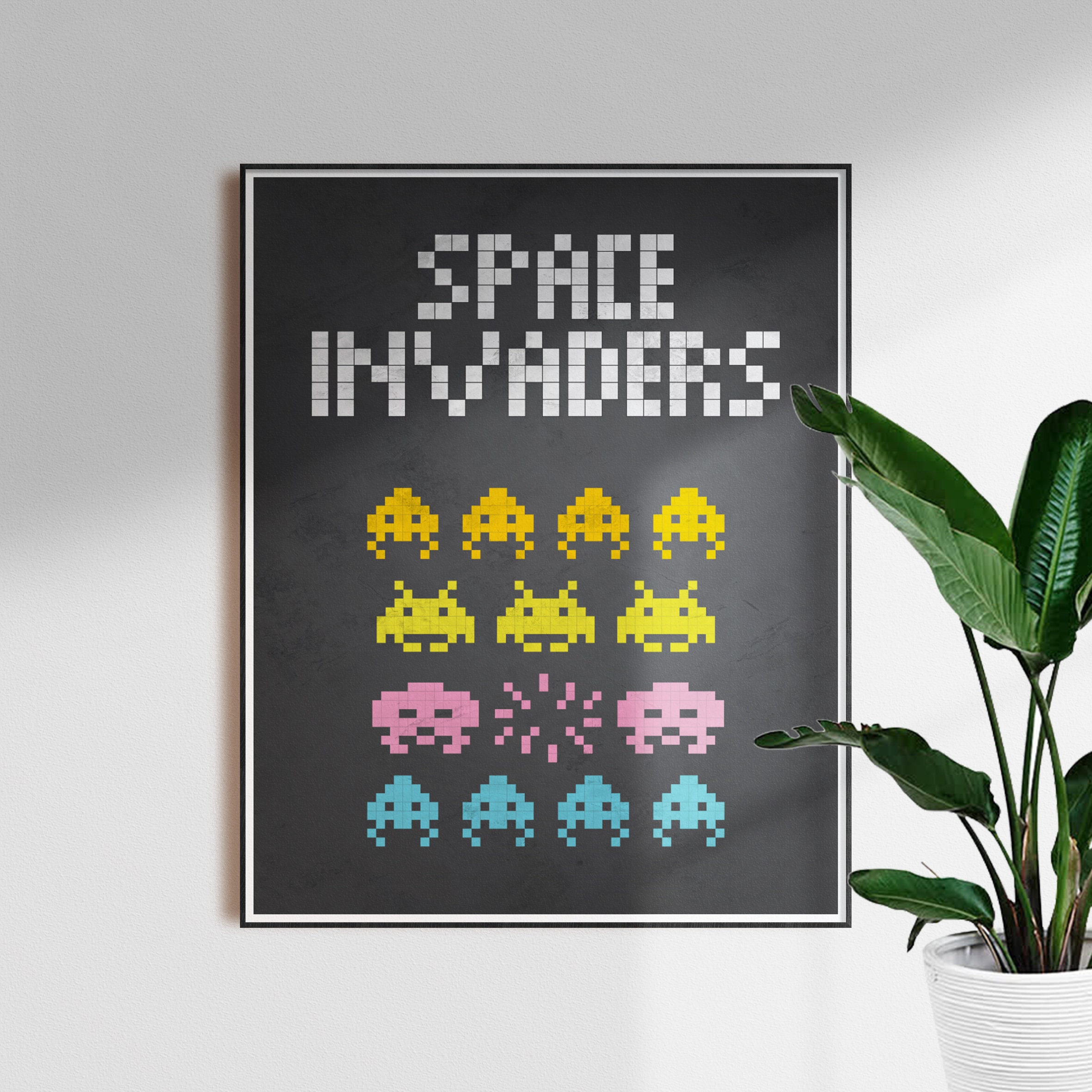 Space Invaders Retro Video Game Poster Space Invaders Gaming Art Print ...