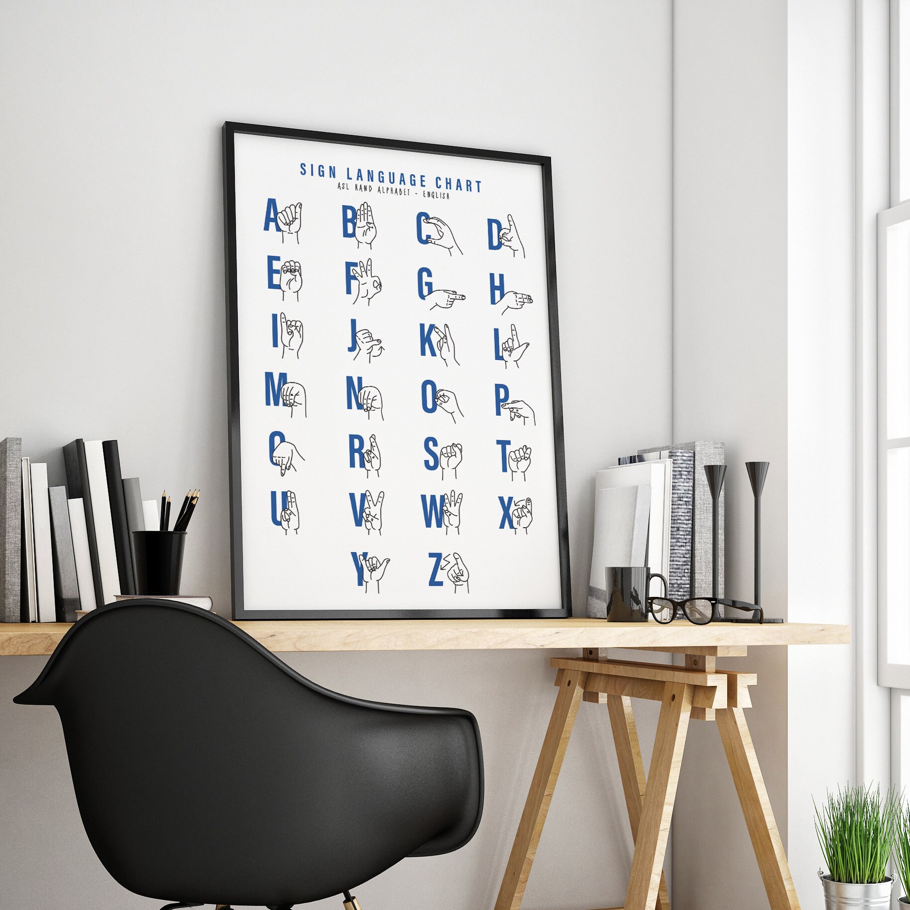 Sign Language Chart Poster ASL Hand Alphabet English Sign Language Gift ...