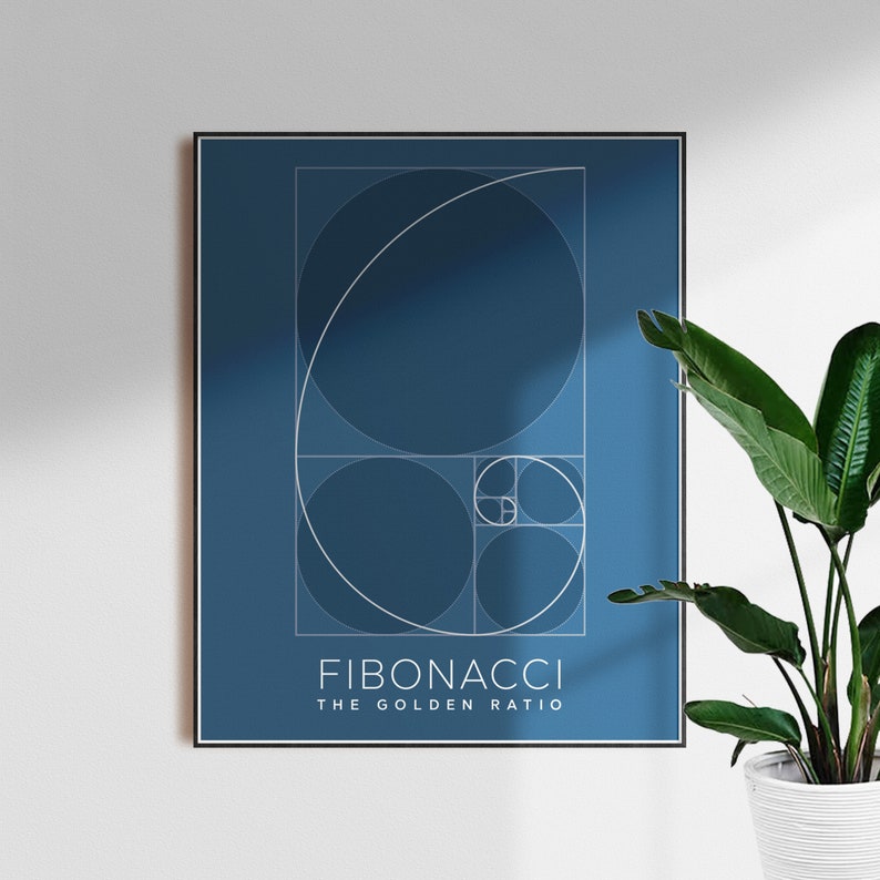 Fibonacci Golden Ratio Poster Fibonacci Spiral Wall Art Fibonacci Golden Ratio Geometry Blue ...