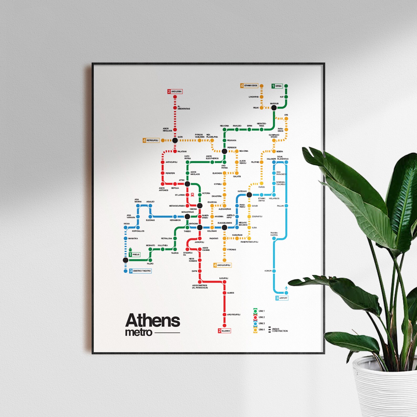 Athens Greece Metro Map Poster Subway Map Decor Metro Map 2021 Wih New ...