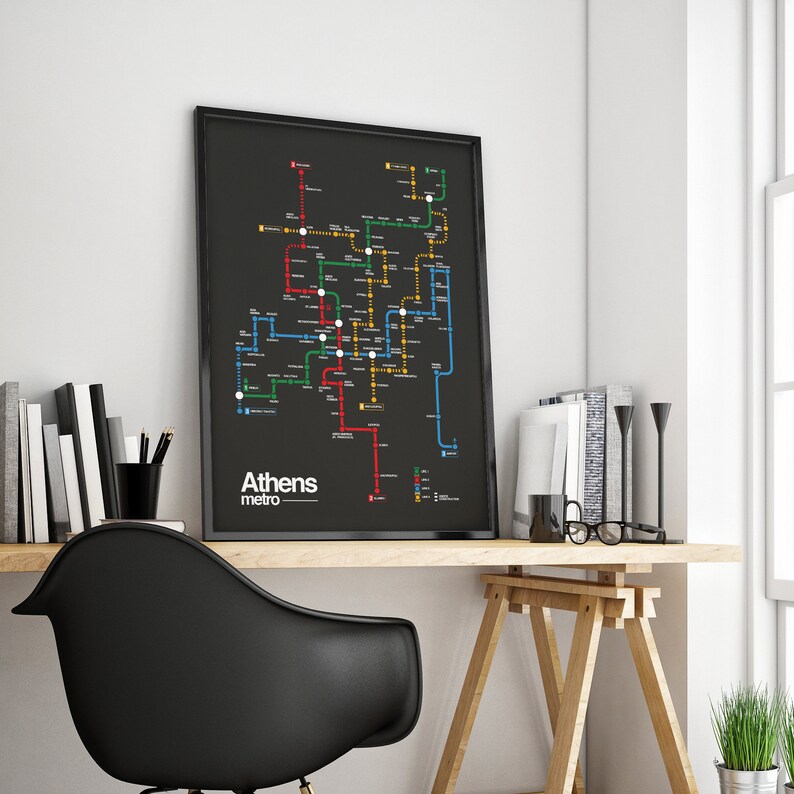 Athens Greece Metro Map Poster Subway Map Decor Metro Map - Etsy