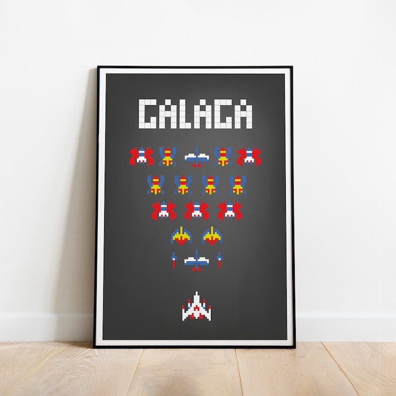 Galaga Retro Game Poster Galaga Retro Art Print Galaga Arcade Gamer ...
