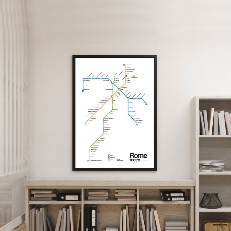 Rome Italy Metro Map Poster Subway Map Decor Rome Italy Metro Map 2021 ...