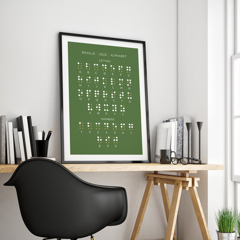 Braille Alphabet Green Poster Braille Letters and Numbers Braille Gift ...