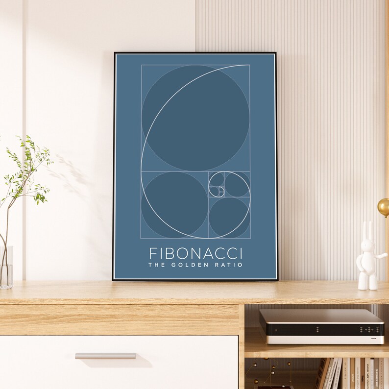 Fibonacci Golden Ratio Poster Fibonacci Spiral Wall Art Fibonacci Golden Ratio Geometry Blue ...